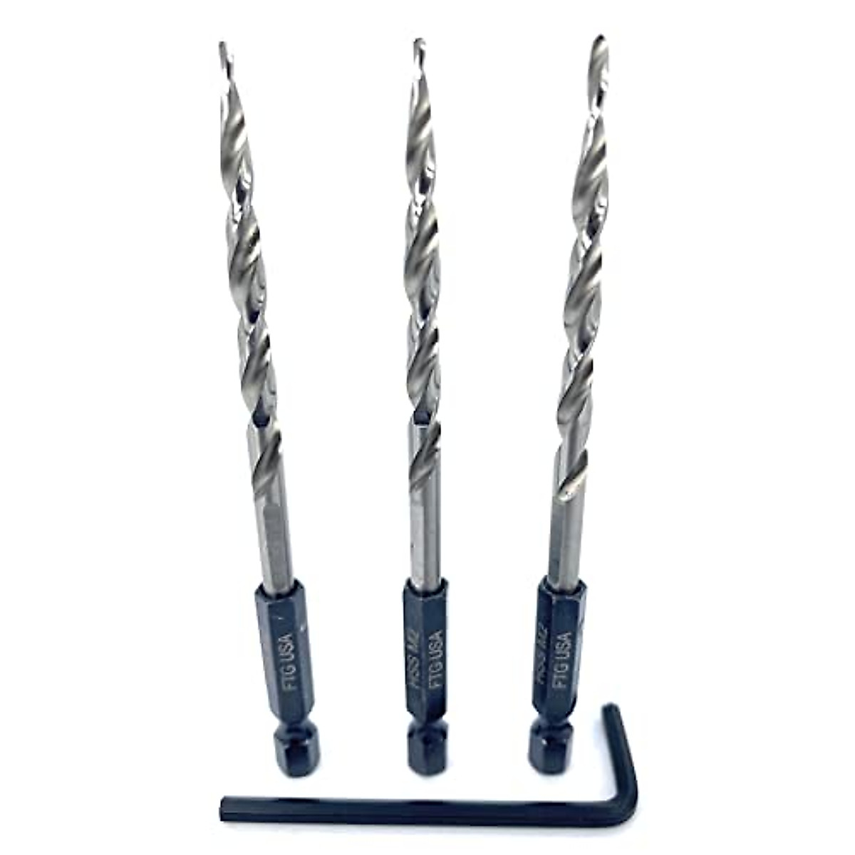 FTG USA Countersink Drill Bit Set 6 Pc #8 (11/64") Wood Countersink Drill Bit Pro Pack Countersink Set, with 3 Replacement Tapered Countersink Bits #8 (11/64"), 1 Stop Collar, 2 Hex Wrench