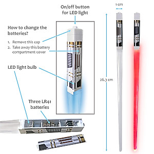 Everyday Delights LED Light Up LightSaber Chopsticks, 2 pairs (Red & Blue), Reusable Durable Eco-friendly Lightweight Portable BPA Free Food Safe Kitchen Dinner Party Utensil Tableware Toy Gift