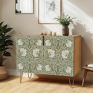SIGNWIN Sideboard Buffet Cabinet, Kitchen Storage Cabinet with 2 Doors, Geometric Arch Palm Leaf Landscape, Cupboard Console Table for Dining Room- 35" L x 18" W x 29" H
