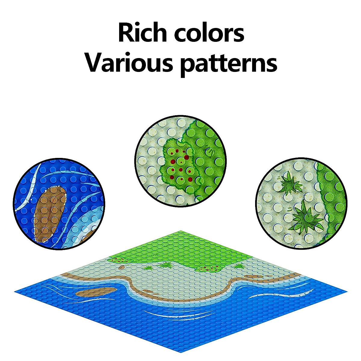 EKIND 6-Pack 10" x 10" Beach Base Brick Plate Compatible with All Major Brands, Scenes Baseplates for Grass Oasis, Pirates Sea and More Building Blocks Kids Toy (2 Straight + 4 Curve)