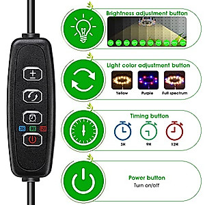 Grow Lights for Indoor Plants, Full Spectrum Plant Lights for Indoor Growing, Height Adjustable Led Halo Grow Light with Base, Growing Lamp with Automatic Timer, 10-Level Dimmable for Indoor Garden