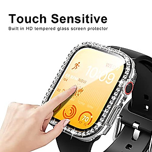 Cuteey 2 Pack Bling Case with Tempered Glass Screen Protector for Apple Watch Series 9 8 & Series 7 41mm, All Round Full Protective Hard PC Cover Bumper for iWatch 8 7 Accessories,Clear+Clear