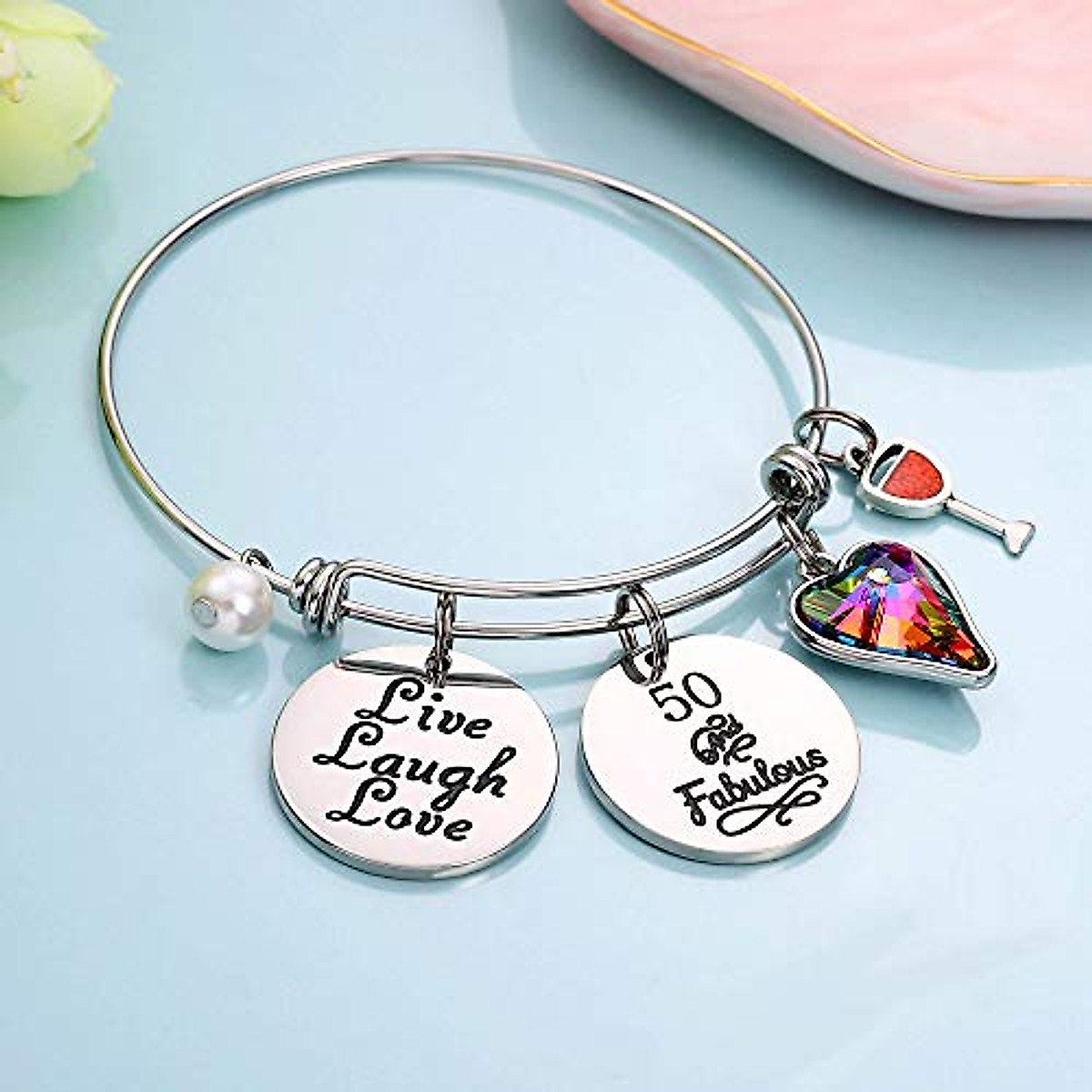 Ursteel 50th Birthday Gifts Women, Gift for 50th Birthday Woman Turning 50 Years Old Birthday Gifts for Sister Women Friends Female, 50 and Fabulous Bracelet Happy 50th Birthday