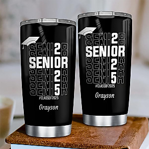 Graduation Tumbler Senior Class of 2025 Personalized Gifts for College & High School Students - Custom Graduation Cups (Black)