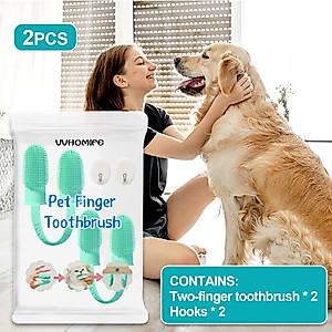 VVHOMIFE Two Finger Toothbrush for Dogs, Cat Toothbrush Two Finger, Double Cleaning Strength, Double The Efficiency, Efficient Teeth Cleaning, Ergonomic, Ring Bristle, Easier to Use. (2-pcs, Blue)