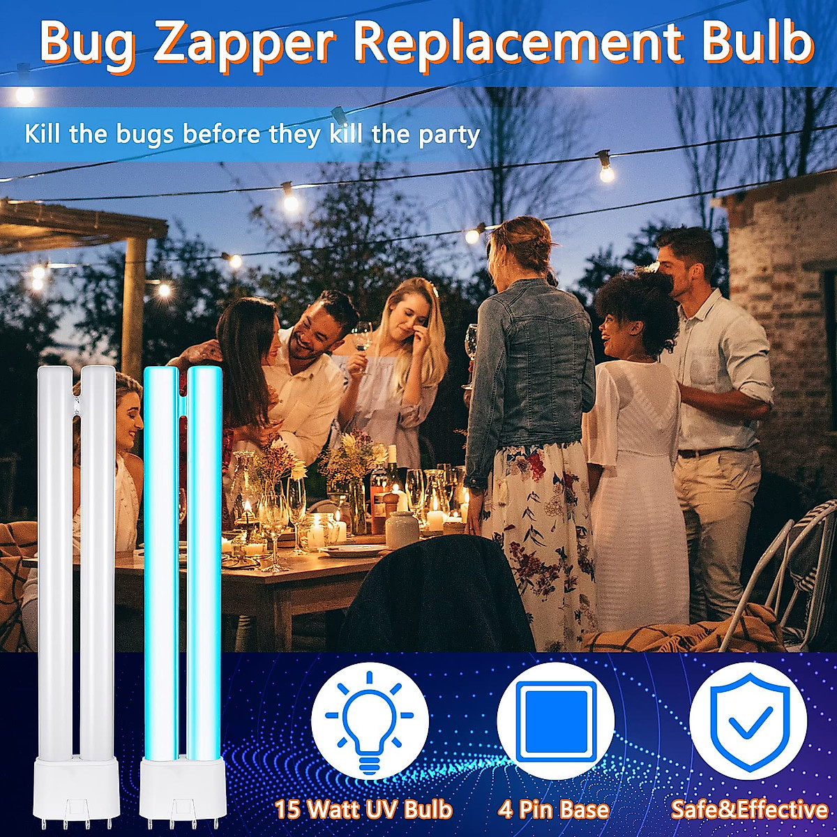 Bug Zapper Replacement Bulb 18W H Shaped Twin Tube Bulb Indoor Outdoor Bug Zapper Light Bulbs with 4 Pin Base (4)