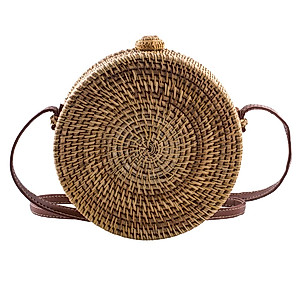 LYCSIX66 Handmade Round Rattan Bag Boho Summer Straw Bag Women Crossbody Purse