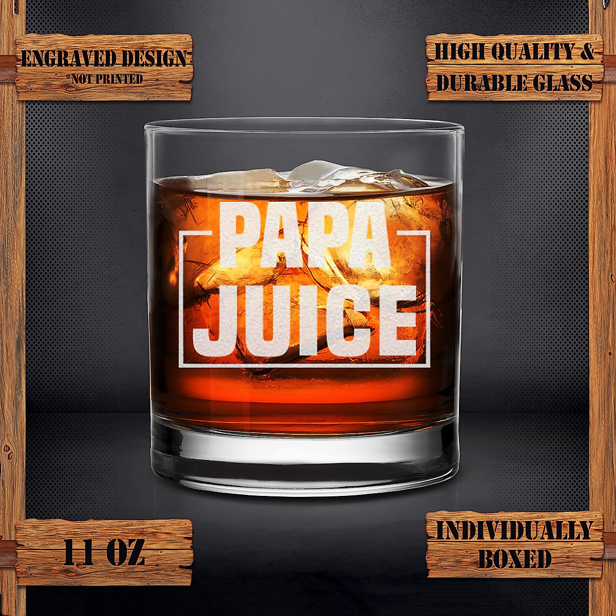 NeeNoNex Papa Juice Whiskey Glass - Funny Birthday Retirement Fathers Day Gift for Grandpa Papa