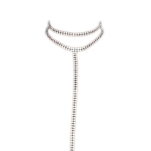 Joygulls Sexy Multilayered Long Choker Necklaces Double Layer Crystal Full Rhinestone Choker Necklace Pendant Statement Necklaces Luxury Jewelry for Women Nightclub Party(Silver)