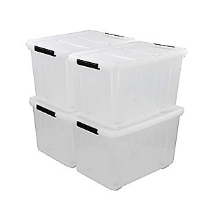 Callyne 70 L Clear Plastic Large Storage Box with Wheels, Set of 4
