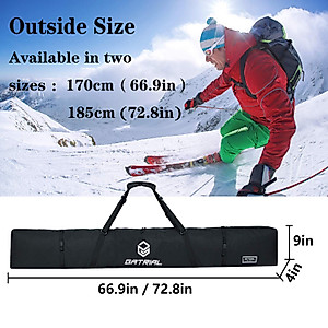G GATRIAL Snow Padded Ski Bags for Air Travel - Single Ski Carry Bag for Cross Country, Downhill, Ski Clothes, Snow Gear, Poles and Accessories for Ski Carrier Travel Luggage Case Black 185CM