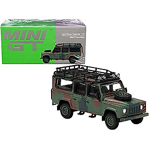 Land Rover Defender 110 RHD (Right Hand Drive) with Roof Rack Military Camouflage 1/64 Diecast Model Car by True Scale Miniatures MGT00237