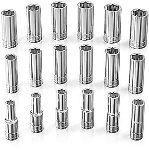 Olsa Tools Metric Socket Set (18pc) | 1/2-Inch Drive | 6-Point Deep Socket Set | Metric Sizes from 10 mm to 27 mm | Mechanic Metric Socket Sets | Long Chrome Sockets | Professional Grade