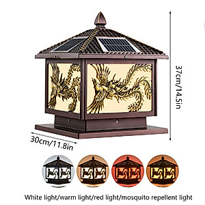 SHUANGZ Solar Red Pillar Lamp LED Solar Post Light Outdoo Waterproof IP54 with Dock Deck Lighting Courtyard Fence Column Lamp Square Fence Outdoor Post Light Garden Villa Home Garden Lamp