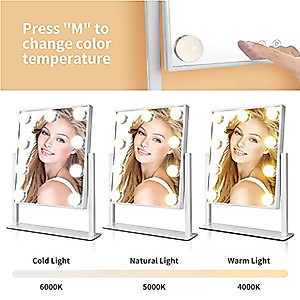 MiroFan Vanity Mirror with Lights Hollywood Mirror Lighted Makeup Mirror with Dimmable&3 Color Modes Lights, 9 LED Bulbles with Detachable 10X Magnification Mirror Lighted Makeup Mirror
