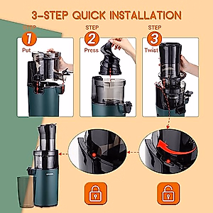 SOVIDER Compact Slow Masticating Juicer Machines- Up to 92% Juice Yield and 3.1" Wide Chute Cold Press Juicer for High Nutrient Fruits Vegetables Easy Clean with Brush Pulp Measuring Cup Reverse
