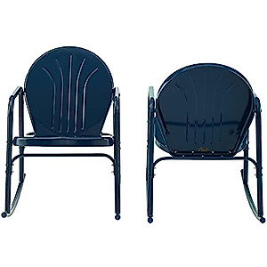 Crosley Furniture Griffith Retro Metal Outdoor Rocking Chairs, Set of 2, for Porch, Deck, Balcony, Backyard, Navy Gloss