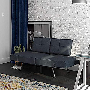REALROOMS Euro Upholstered Tufted Loveseat Futon with Storage Pockets, Blue Linen