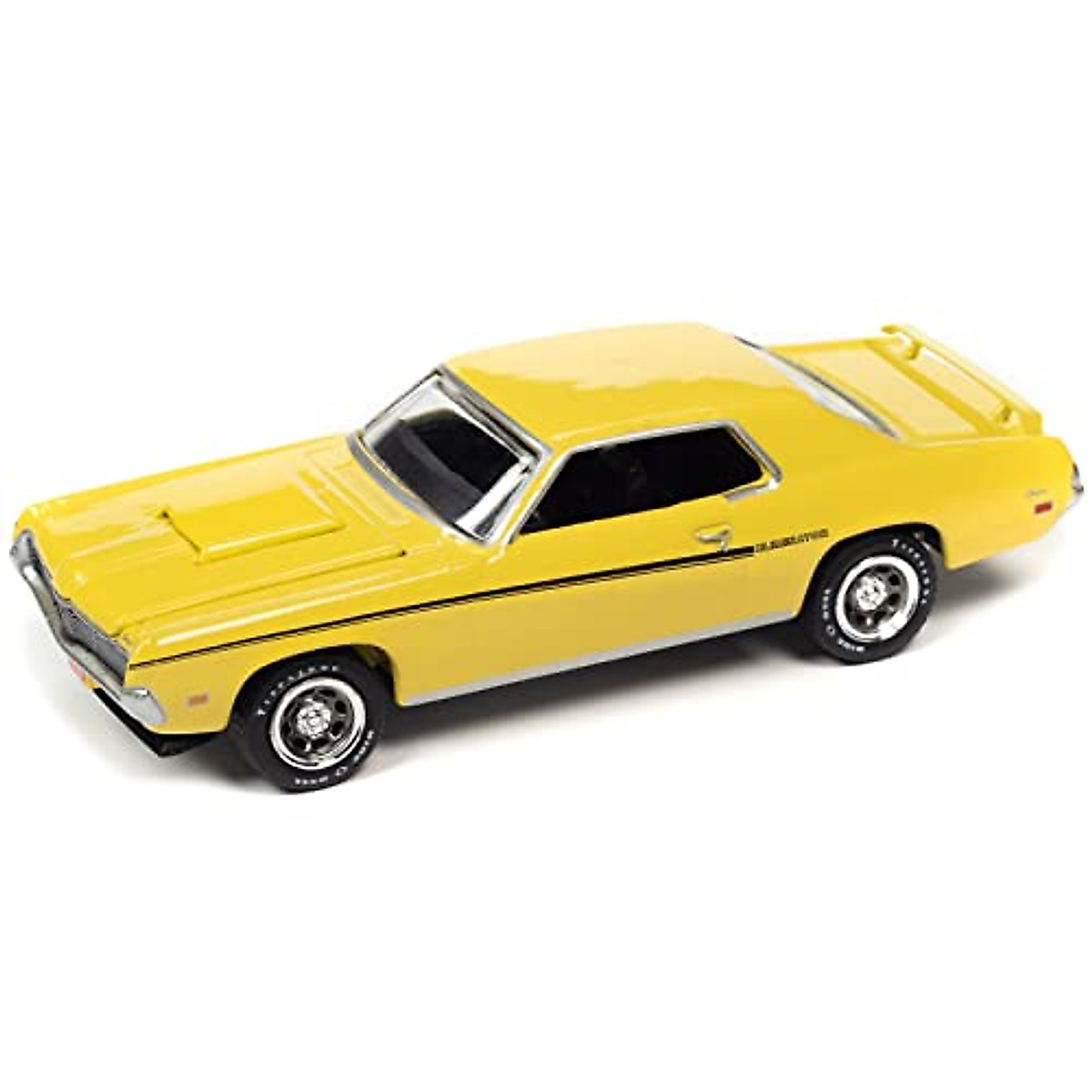 1969 Mercury Cougar Eliminator Yellow w/Black Stripes Classic Gold Collection Ltd Ed 1/64 Diecast Model Car by Johnny Lightning JLCG029-JLSP246 B
