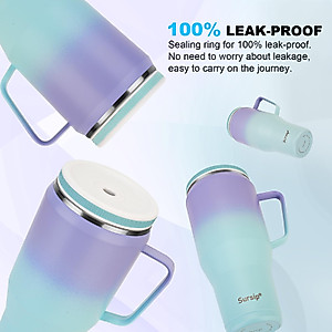 Sursip 50 oz Tumbler with Handle and Straw Lid - Stainless Steel Vacuum Insulated Coffee Cup Travel Mug, Keeps Drinks Cold up to 24 Hours - Sweat Proof, Dishwasher Safe, Cupholder Friendly - White