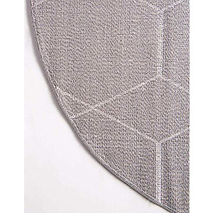 Unique Loom Trellis Frieze Collection Area Rug - Geometric (5' 1" Round, Light Gray/ Ivory)