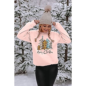 KIDDAD Christmas Sweatshirts for Women Merry Christmas Sweatshirt Funny Christmas Trees Graphic Holiday Party Pullover Tops Pink