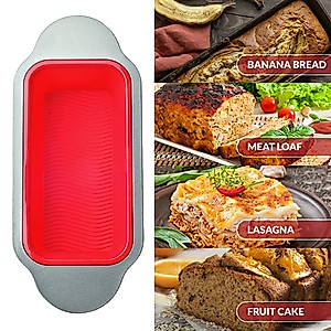 Silicone Bread Loaf Pan 9 x 5 Inch - Easy Release Non-Stick Baking Bread Pan Perfect for Banana Bread, Sandwich Bread, Pound Cake, and Meatloaf - Bread Mold Easy to Clean, BPA Free and Dishwasher Safe