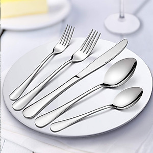 E-far 31-Piece Silverware Set, Stainless Steel Flatware Cutlery Set Service for 4 with Mesh Utensil Drawer Organizer, Include Forks/Spoons/Knives/Steak Knives/Straws, Mirror Polish & Dishwasher Safe