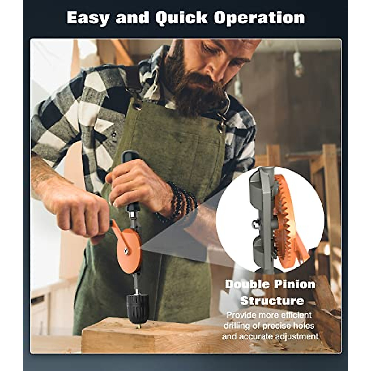 Housolution Hand Drill, Powerful 3/8 inches (1-10mm) Capacity Hand Drill Manual with Precision Keyless Drill Chucks, Cast Steel Manual Drill with 13Pcs Drill Bit Set for Wood Plastic, Orange