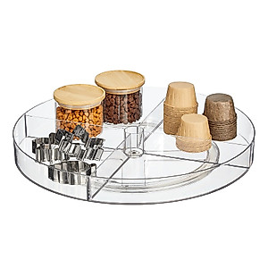 Nate Home by Nate Berkus 18-Inch Divided Turntable Organizer | Large Plastic Lazy Susan, with 4 Compartments for Kitchen Cabinet or Pantry from mDesign - Clear