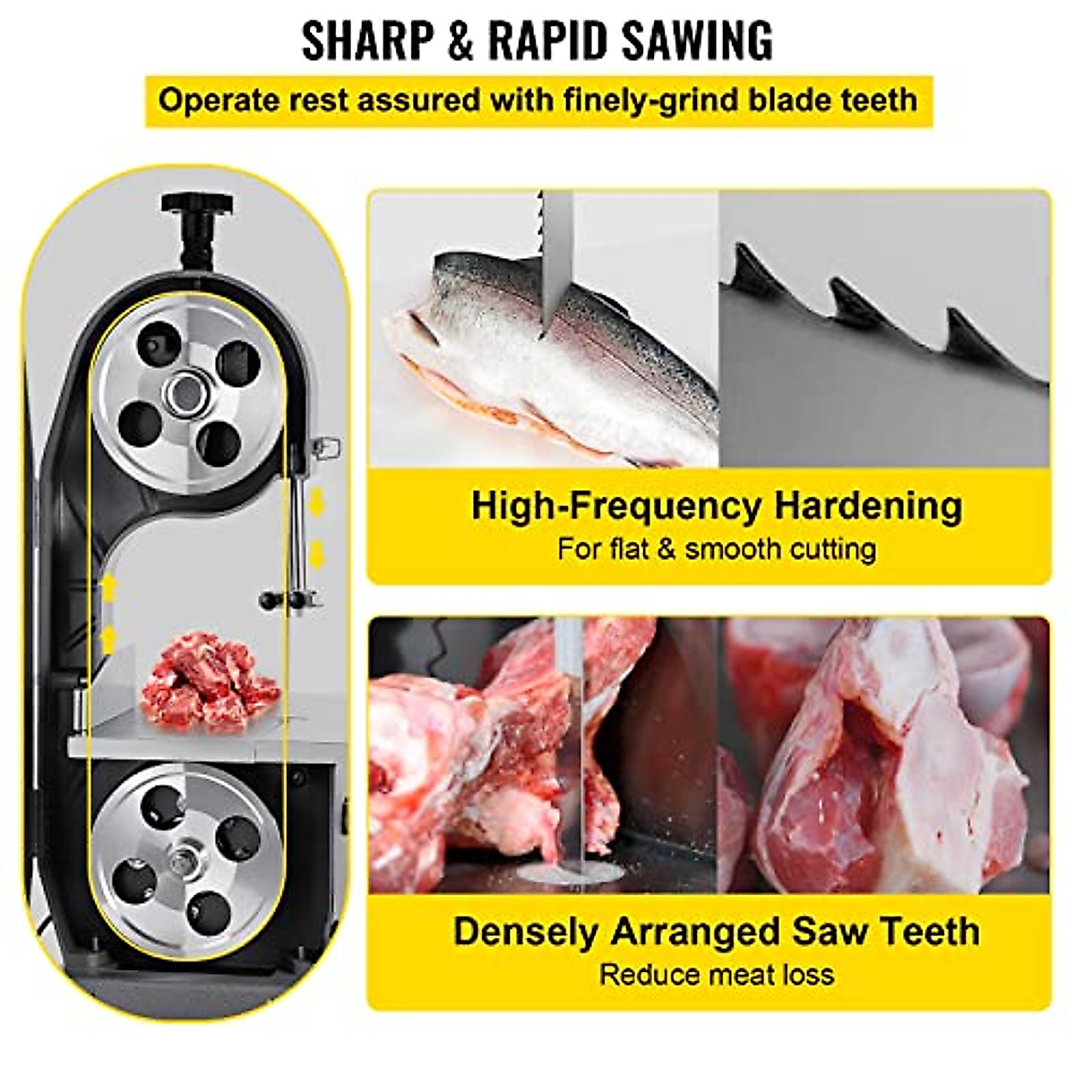 VEVOR Band Saw Blade, 65x0.6x0.02 inch, 5 PCS/Pack Meat Bandsaw Blades for Replacement, 65Mn Carbon Steel Blade, 3 TPI Meat Cutting Blade Wrapped by Rust-Proof Paper, for Commercial Bone Saw Machines