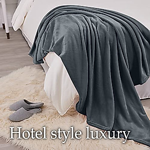 lalaLOOM Luxurious Soft Fleece Bed or Throw Blanket, Queen 90x90 Warm Velvet Plush Blankets, Comfy Lightweight Cozy Bedding, Washable Home Décor Throws for Sofa Couch, Bedroom Dorm Room, Gray Blue