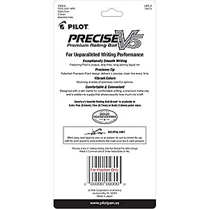 PILOT Precise V5 Stick Liquid Ink Rolling Ball Stick Pens, Extra Fine Point (0.5mm) Black/Blue/Red/Green/Purple Inks, 5-Pack (26013)