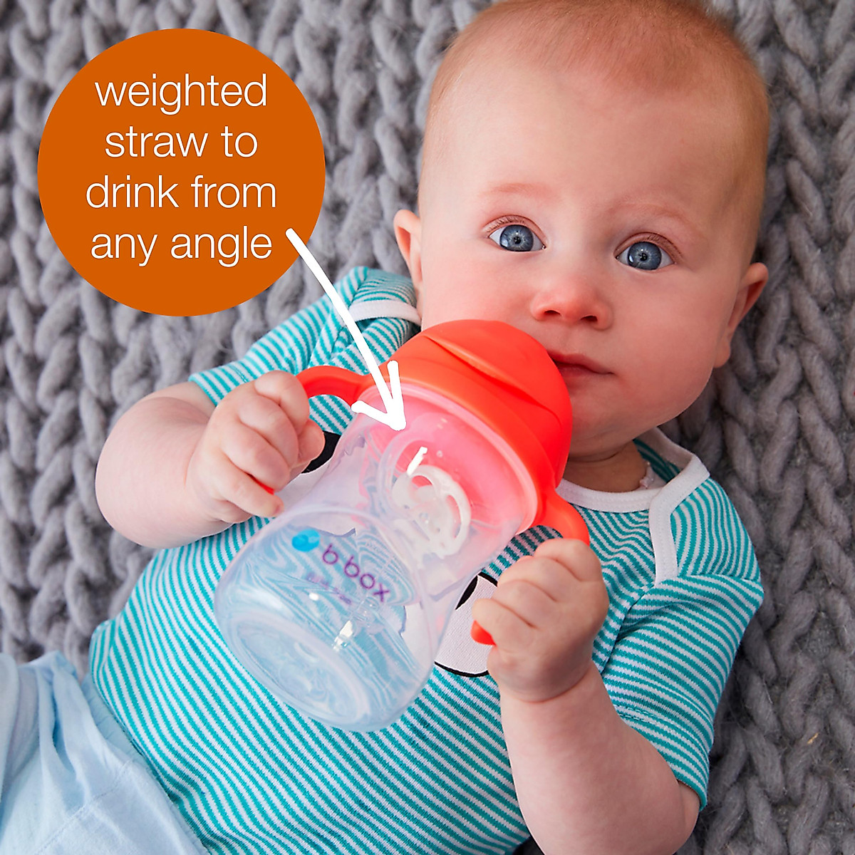 box Sippy Cup with Weighted Straw. Drink from any Angle, Leak Proof, Spill Proof, Easy Grip. BPA Free. For Babies 6m+ to Toddlers (Apple, 8oz)