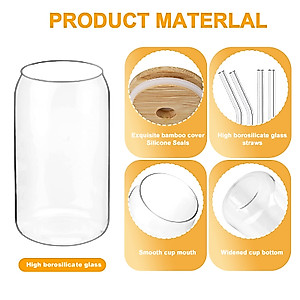 [8 Pack, 20 Oz] DESIGN•MASTER Premium Glass Cup with Bamboo Lids and Glass Straws, Can Shaped Beer Glasses, Tumbler Glasses, Perfect for Beer, Cocktail, Iced Coffee, Iced Tea and Soda.