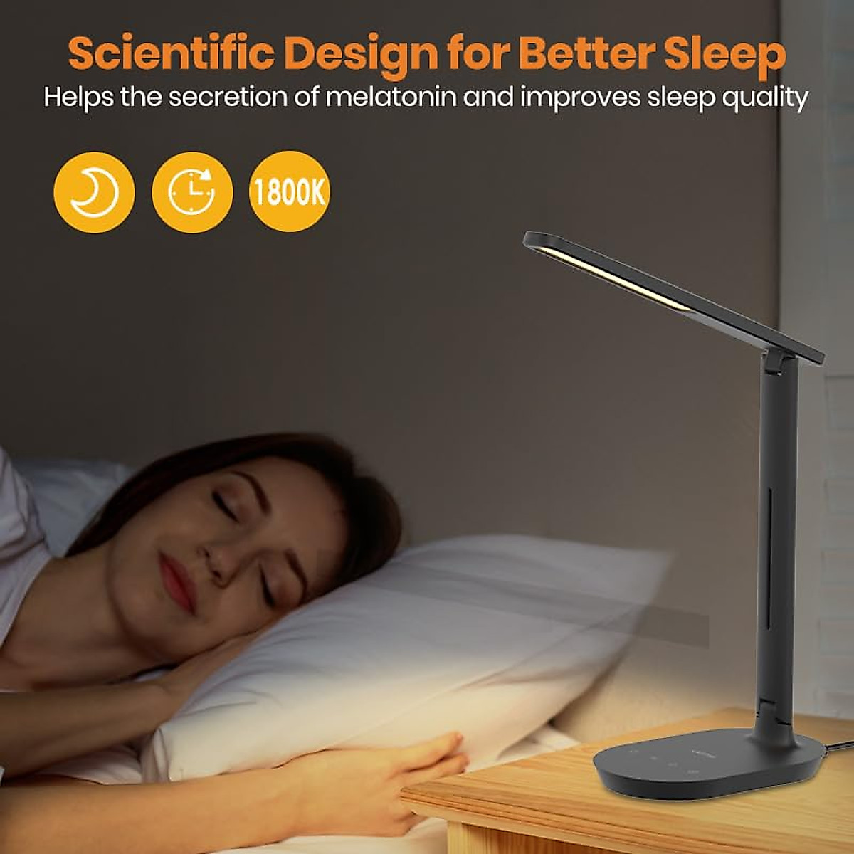 LASTAR LED Desk Lamp, Dimmable Eye-Protecting Table Lamps with Night Light, USB Charging Port, 4 Color Temperature Modes, 5 Brightness Levels, 1H Timer, Touch Control for Home Office Bedroom