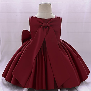 6M-8T Baby Girl Big Bowknot Birthday Pageant Dress Toddler Party Tutu Gown Baptism Dresses Burgundy 70