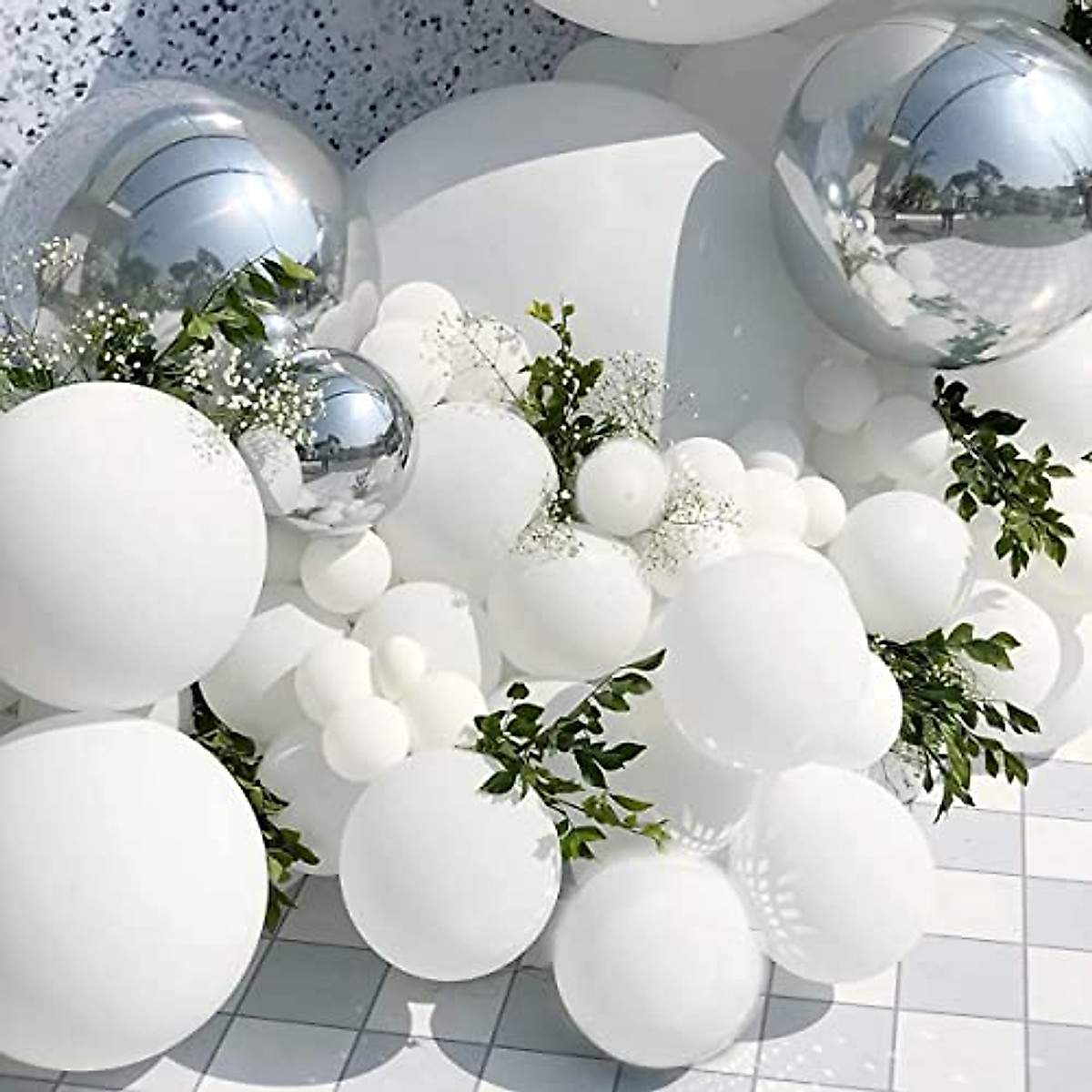 YSF White Silver Balloon Arch Garland Kit, 139 Pieces Latex Balloons for Baby Shower Wedding Birthday Graduation Anniversary Bachelorette Party Background Decorations