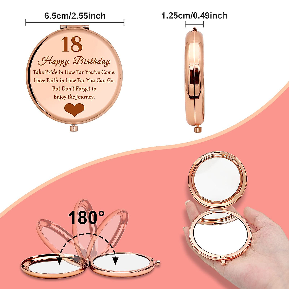 18th Birthday Gift for Girl Compact Makeup Mirror Inspirational Gift Happy 18th Birthday Party Gift 18 Year Old Birthday Gift For Daughter Friends Granddaughter Niece Coming Of Age Gift Compact Mirror