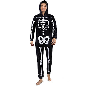Liitrsh Halloween Skeleton Costumes Matching Family Jumpsuit with Hoodie Trick or Treat Pajamas for Women Men Kids Couple (Men,Large)