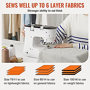 VEVOR Sewing Machine, Portable Sewing Machine for Beginners with 12 Built-in Stitches & Reverse Sewing, Dual Speed Kids Sewing Machine with Extension Table Foot Pedal, Accessory Kit Family Home Travel
