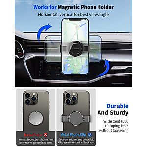 CHEEDAY Metal Phone Clamp for Magnetic Car Mount, [Clip & Remove at Anytime] Durable Metal Phone Clip for Most Magnet Phone Holder Compatible with iPhone 12 13 14 Pro Max, Samsung and More, Gray