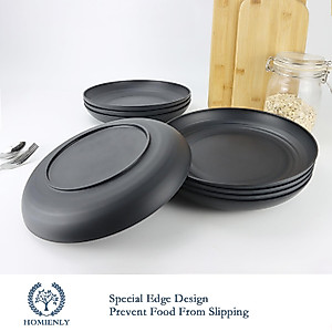 Homienly Deep Dinner Plates Set of 12 Alternative for Plastic Plates Microwave and Dishwasher Safe Wheat Straw Plates for Kitchen Unbreakable Kids Plates (Black, 9 inch)