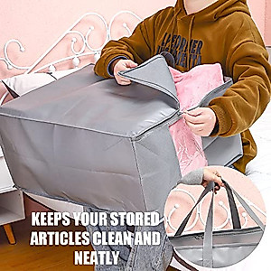 6 Pack 105 L Extra Large Clothes Storage Bags Foldable Blanket Storage Bag Organizer Container with Handle Zipper Clear Window Closet Moving Bag for Blanket Bedroom Comforter Pillow Bedding, Grey