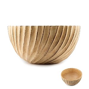 Tapeera Wooden Salad Bowl Large Serving - Hand Carved Mango Wood Fruit Bowl 10" Diameter x 5" H - Wave Design Popcorn Bowl - Large Salad Serving Bowl - Big Wooden Bowl For Food - Decorative Bowl
