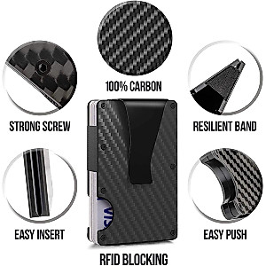 Yellowknife Carbon Fiber Minimalist Wallet for Men - RFID Wallets for Men Credit Card Holder Metal Money Clip - Slim Rigid Mens Wallet