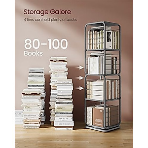 VASAGLE 4-Tier Rotating Bookshelf, Bookcase with Bookends for Small Spaces, Corner Shelf, Steel Frame, Dove Grey ULLS127G36