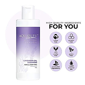 Aquableu Natural Lavender Shampoo & Conditioner Set - Gentle Ultra Calming Multitasking Cleanser - Nourishing & Restorative - Jojoba Oil - Sulfate & Paraben Free - For color treated hair (8 oz)