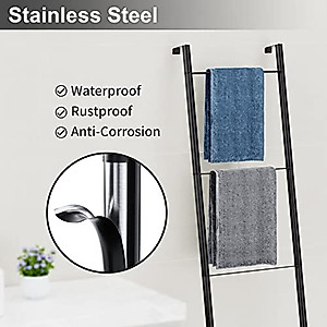 Pickpiff Black Metal Blanket Ladder - Free Standing Wall Leaning Ladder Towel Rack for Decorative Bathroom, Living Room, Kitchen, Holder for Towels, Blankets, Throw Blankets, Quits(4-Tiers, Black)