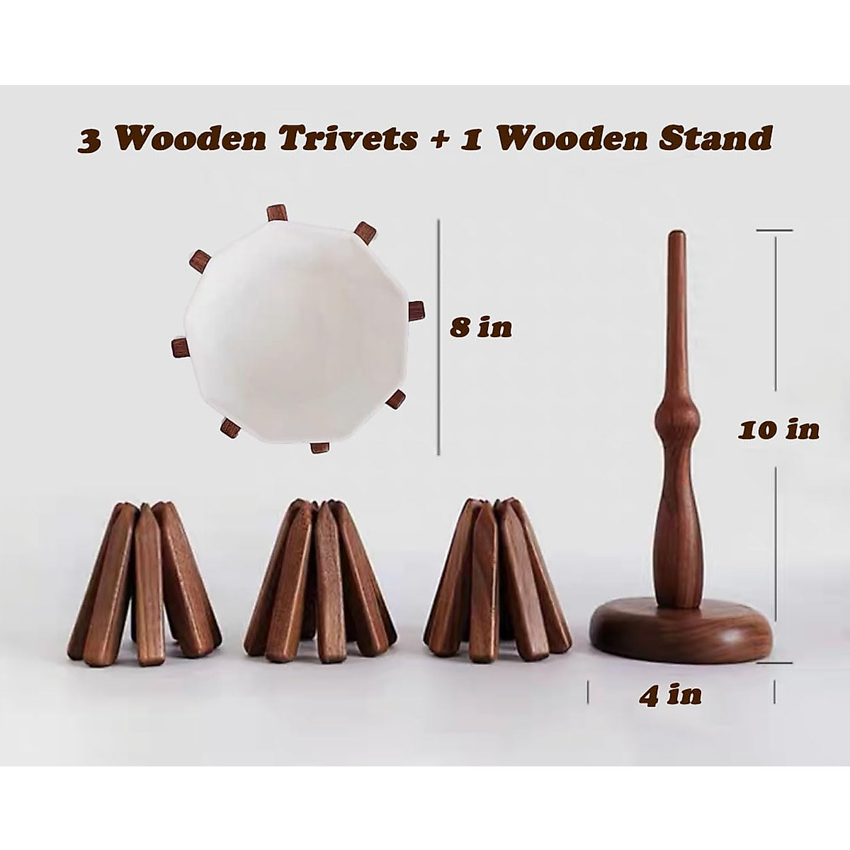 Wooden Trivets for Hot Dishes, 3 Wooden Trivets + 1 Stand Stored Like a Christmas Tree, Black Walnut Wood Tree Shape Trivet Set for Kitchen Decoration, Anti-Hot Non-Slip Trivet for Hot Pot